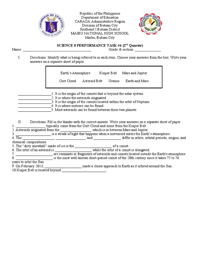 Science 8 Performance Task 4 | PDF