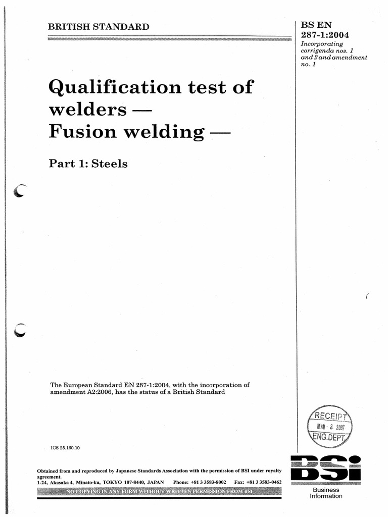 BS en 287-1 - 2004 | PDF