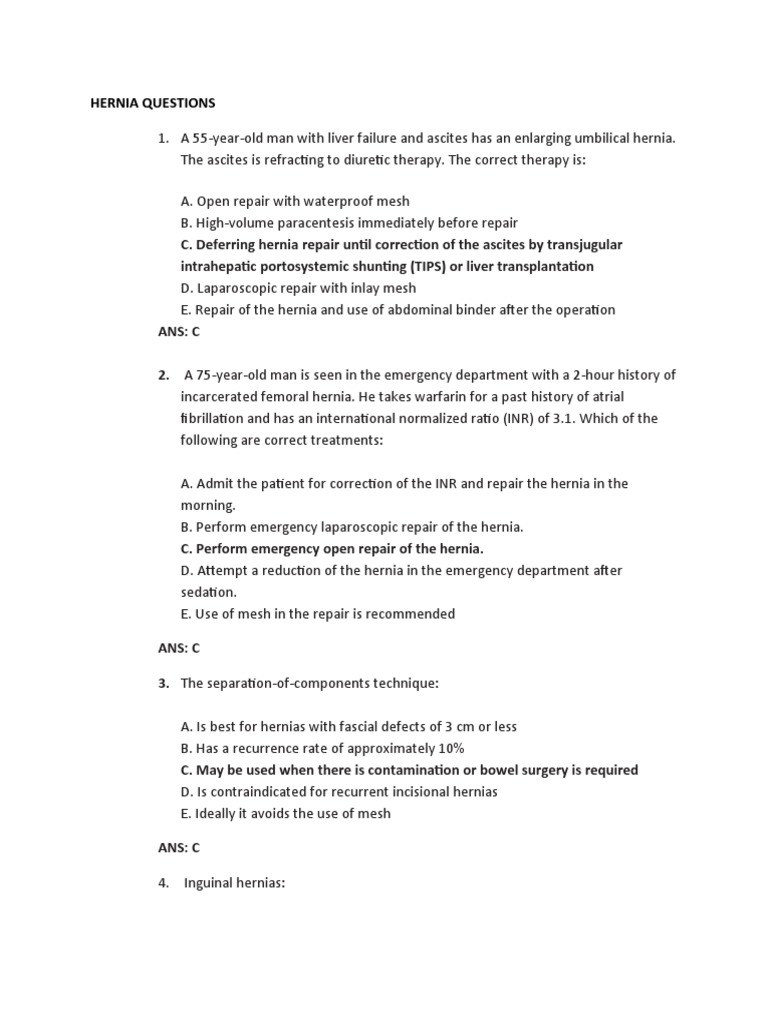 Hernia Questions | PDF | Medical Specialties | Clinical Medicine