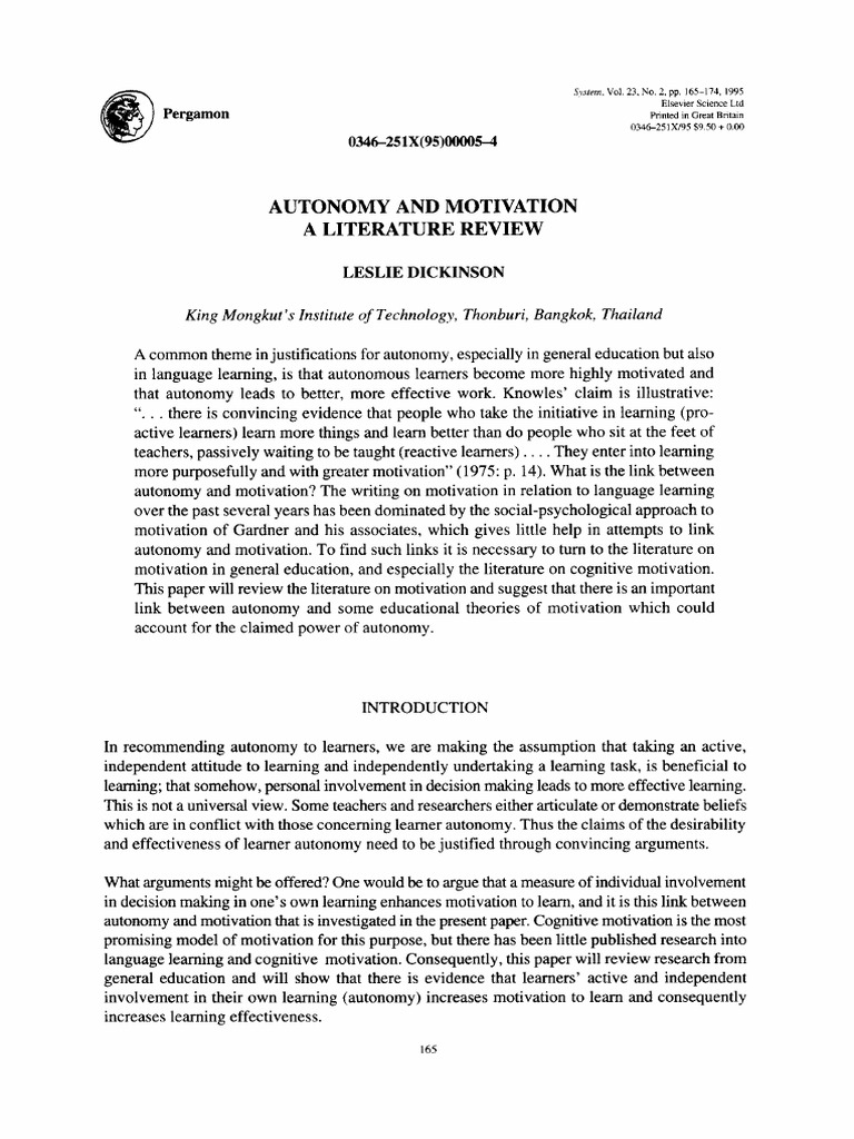 Autonomy and Motivation-Literature Review | PDF | Motivation | Motivational