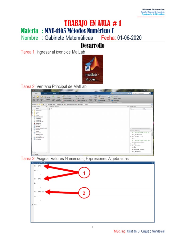 MAT-1105 T#1.Introduccion A Matlab | PDF | Notación Matemática ...