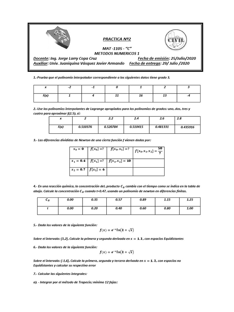 PRACTICA Nº2 Mat 1105 C | PDF | Integral | Algoritmos