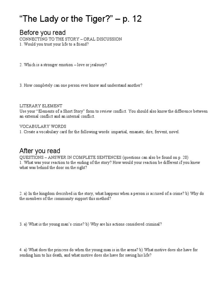 01 The Lady or The Tiger | PDF | Narration