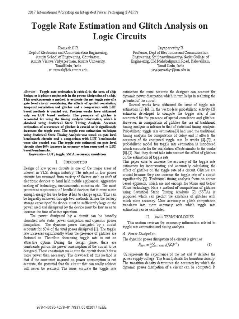 Toggle Rate Estimation and Glitch Analysis On Logic Circuits | PDF