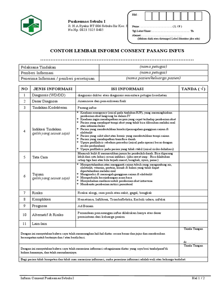 Contoh Informed Consent Pasang Infus | PDF