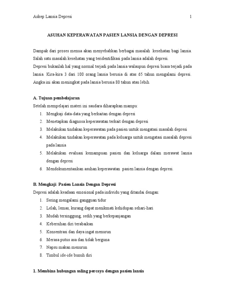 Asuhan Keperawatan Pasien Lansia Dengan Depresi | PDF