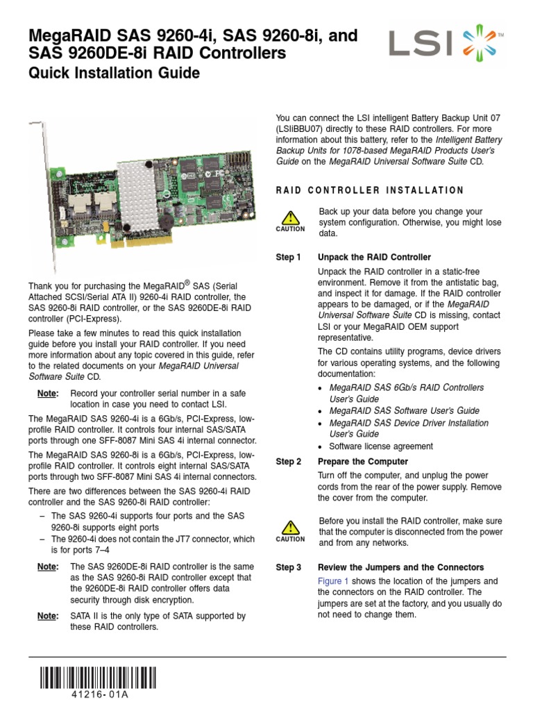 Megaraid Sas 9260-4I, Sas 9260-8I, and Sas 9260De-8I Raid Controllers | PDF | Computer ...