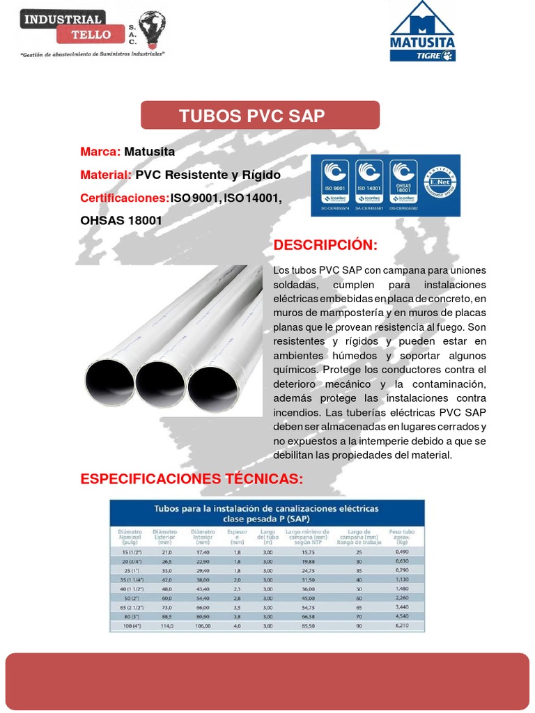 Ficha Técnica Tubo PVC SAP | PDF