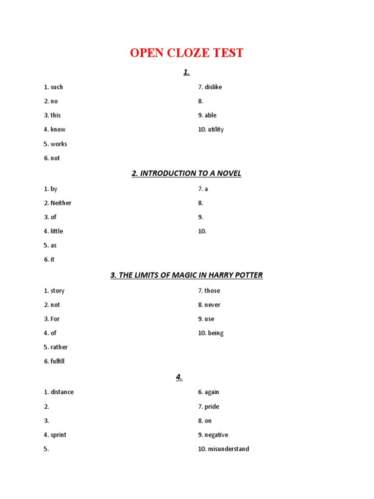 Open Cloze Test | PDF