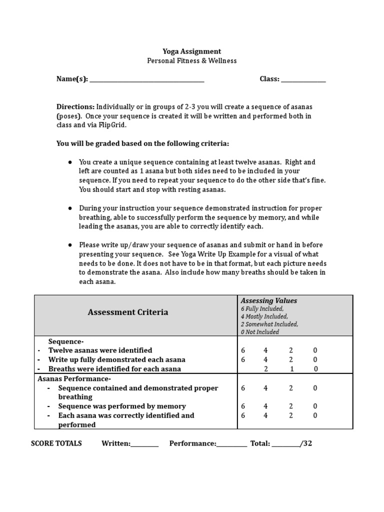 Yoga Assignment Personal Fitness | PDF | Asana | Mind–Body Interventions