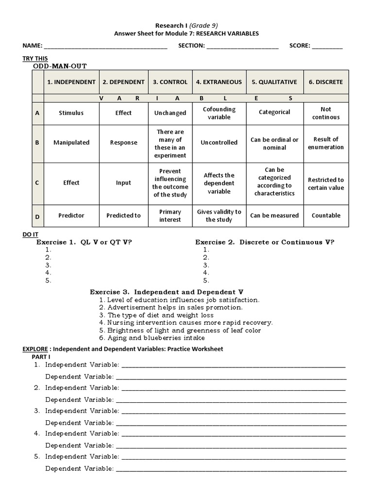 Answer Sheet Research 1 Module 7 Conchiglie and Linguine 1 | PDF ...