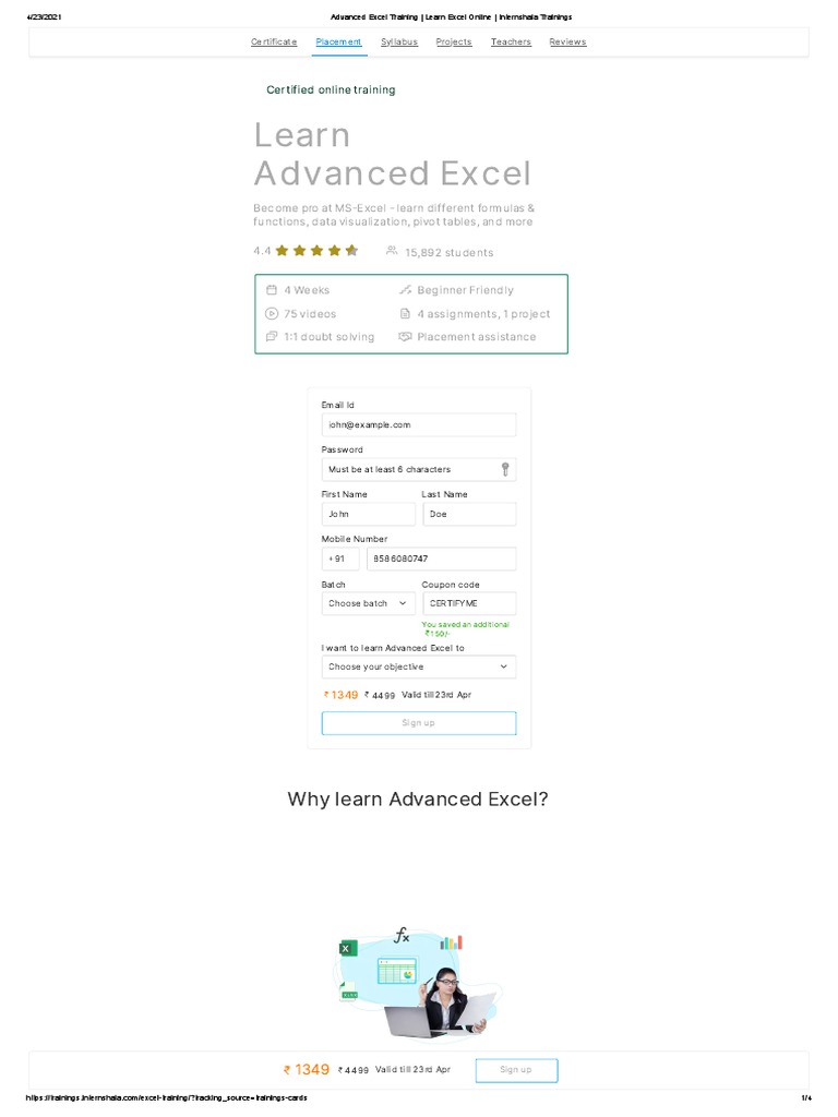 Advanced Excel Training - Learn Excel Online - Internshala Trainings ...