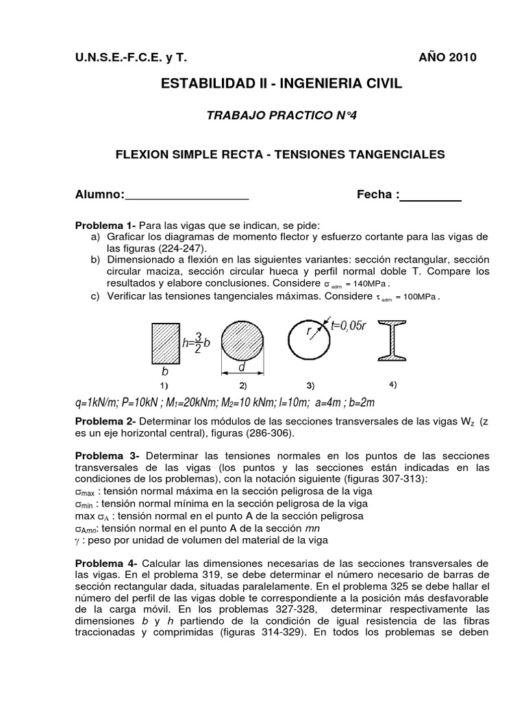 TP #4 - Flexion Simple Recta - Tensiones Tangenciales | PDF | Doblar | Ingeniero civil