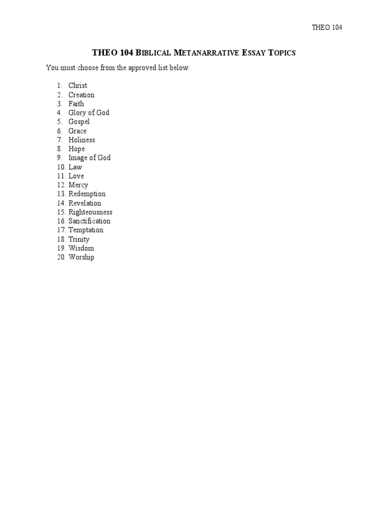 THEO 104 Biblical Metanarrative Essay Topics | PDF