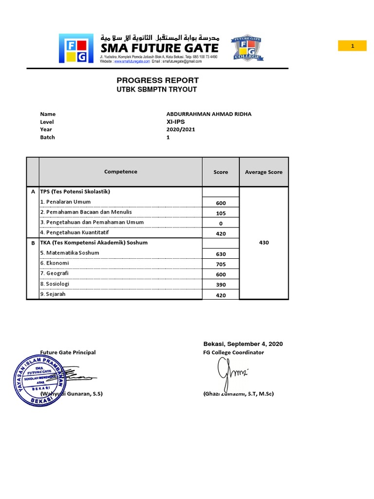 Contoh Rapor TO | PDF