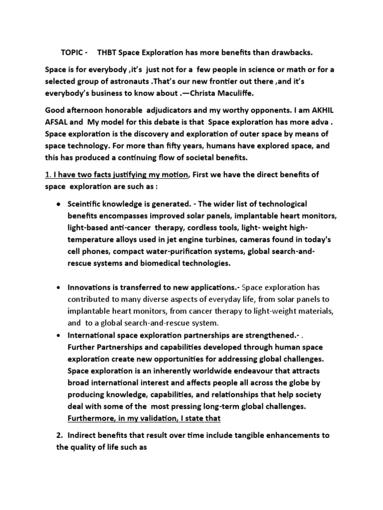 Space Exploration-Debate | PDF | Earth | Natural Environment