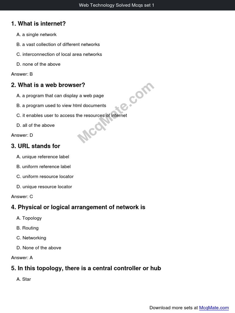 Web Technology Solved Mcqs Set 1 | Download Free PDF | Osi Model ...