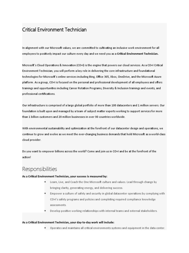 Data Center Critical Environment Technician | PDF | Data Center | Cloud ...