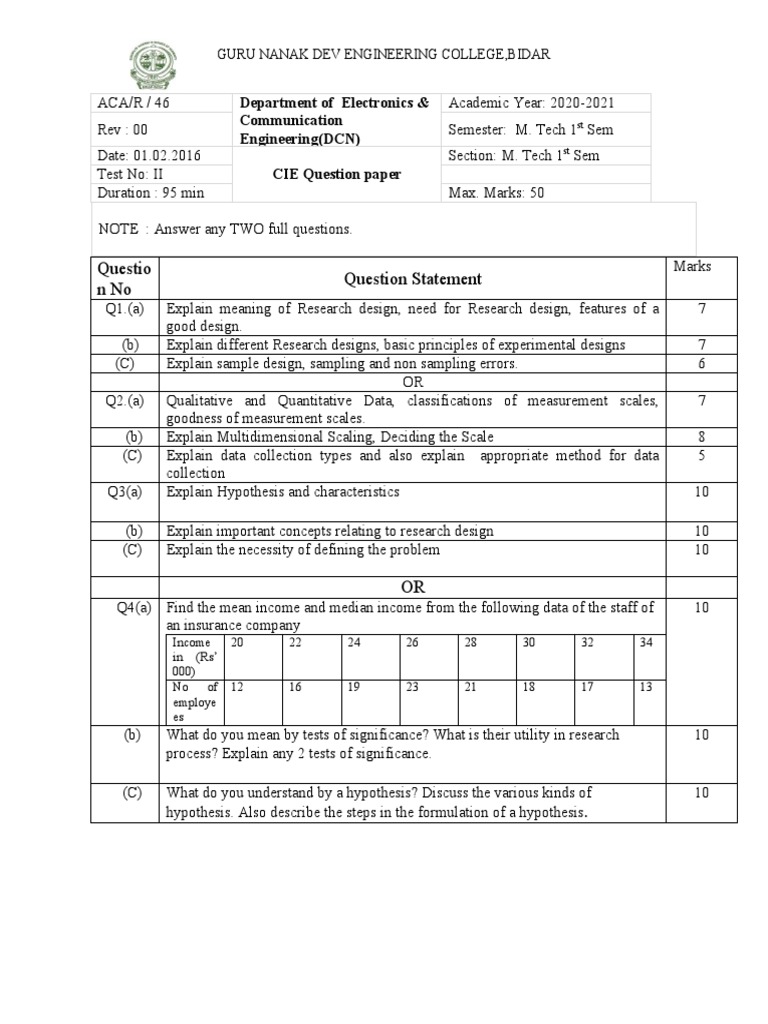 Questio Nno Question Statement: Department of Electronics ...