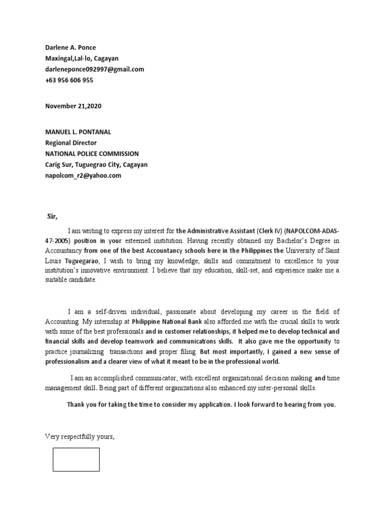 Letter of Intent - Darlene Andres Ponce - NAPOLCOM-ADAS | PDF
