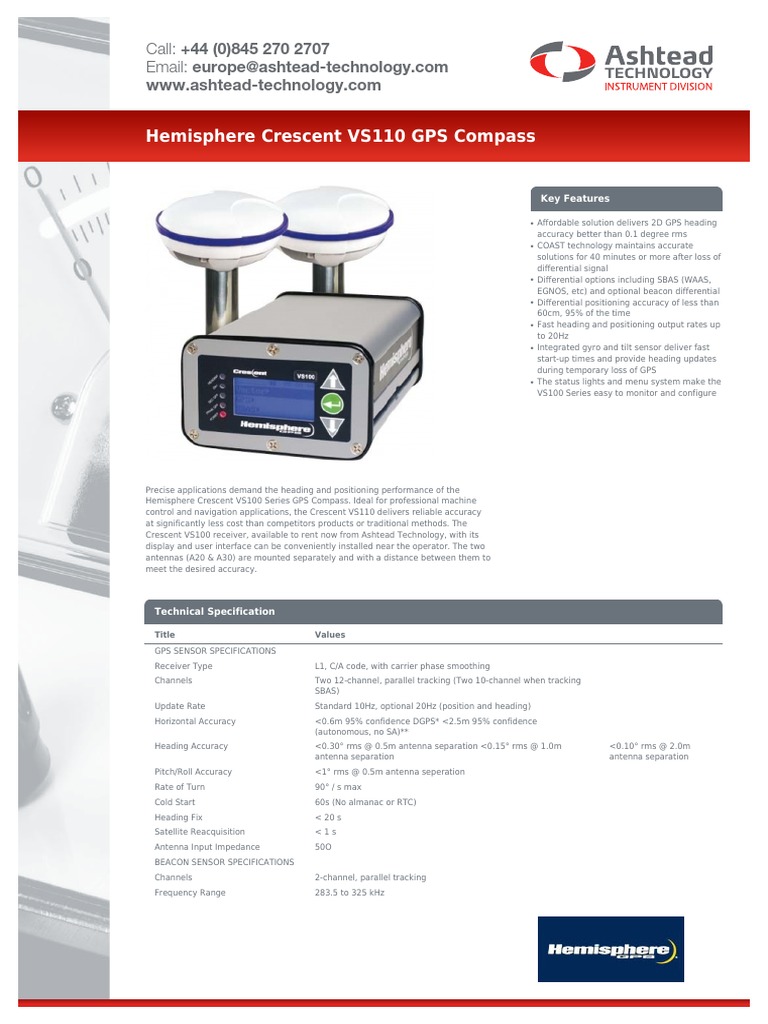 Hemisphere Crescent VS110 GPS Compass: Call: Email | PDF | Global ...