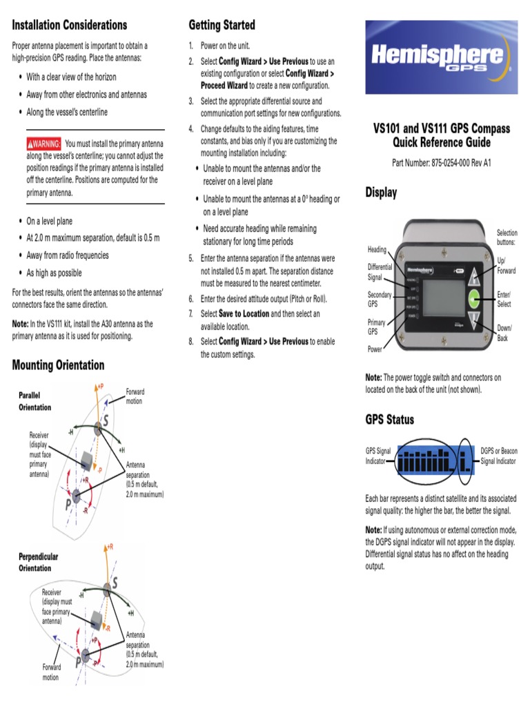 Hemispheregnss Vs101 Quickreferenceguide Vs111 875-0254-000 A1 | PDF ...
