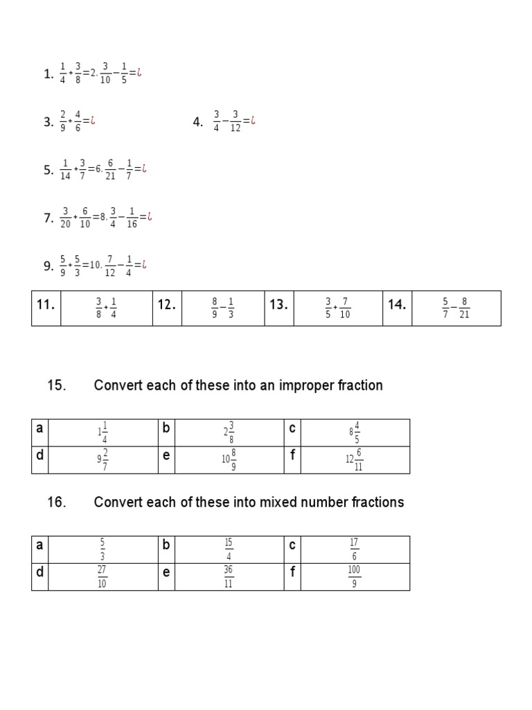 Y7 End of Unit Test - Fractions | PDF
