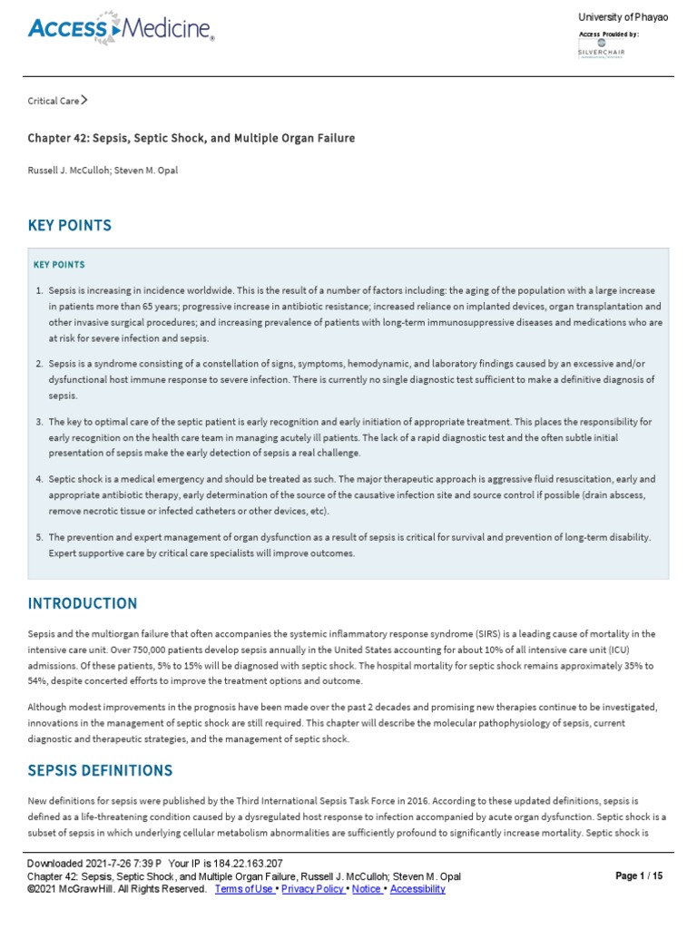 Chapter 42 - Sepsis, Septic Shock, and Multiple Organ Failure | PDF ...