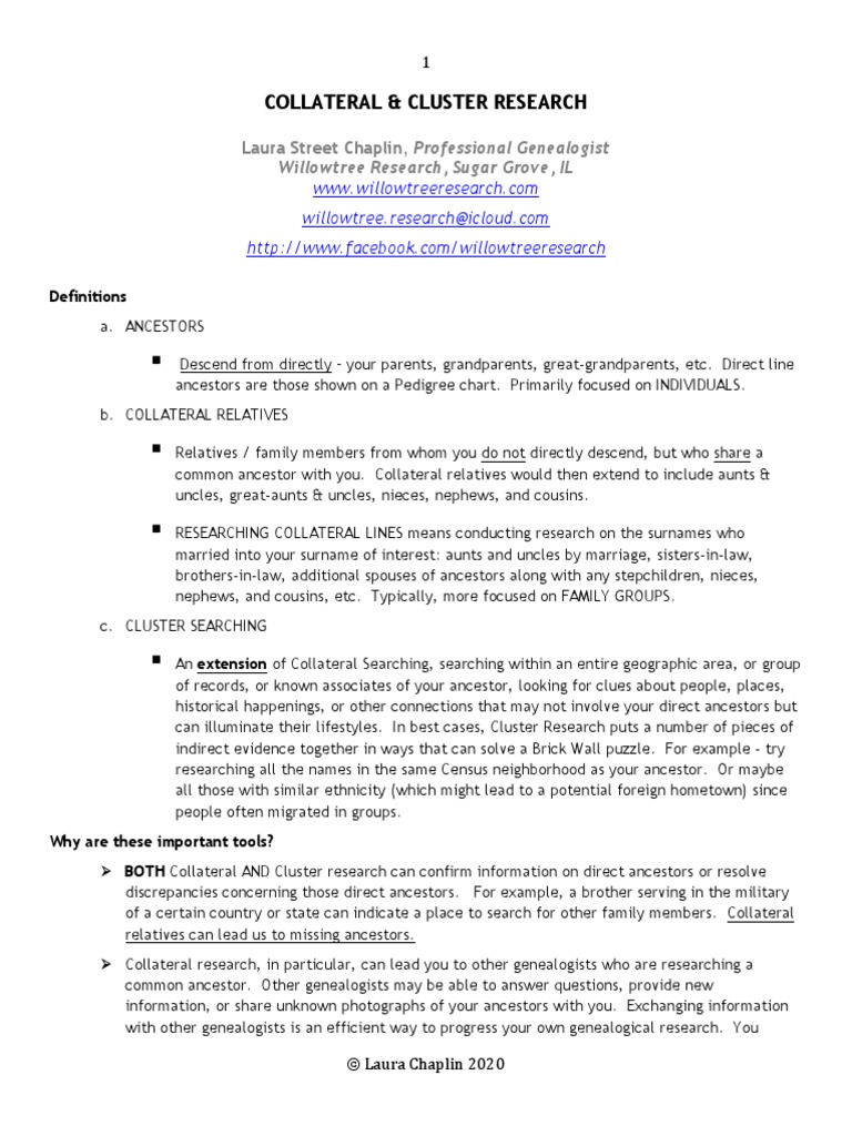 Laura Chaplin Collateral & Cluster Research Participant Outline | PDF ...