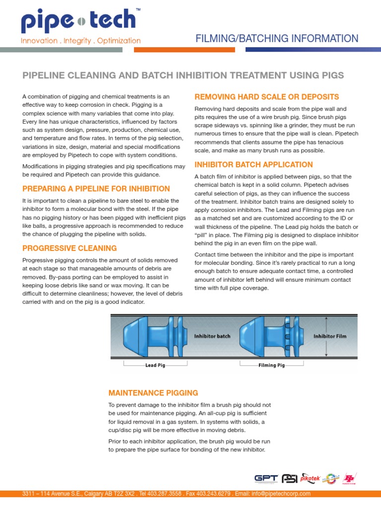 Pipeline Cleaning and Batch Inhibition Treatment Using Pigs: Filming ...
