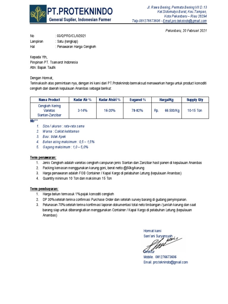 Form Penawaran Cengkeh | PDF