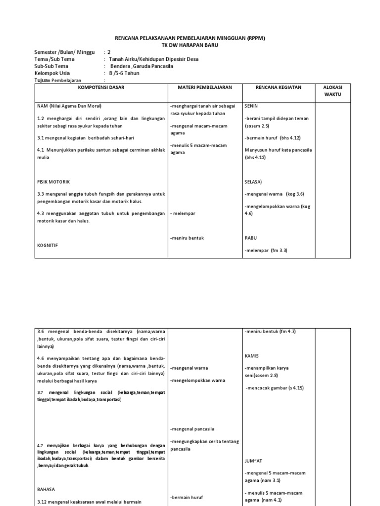 Contoh RPPM PAUD | PDF