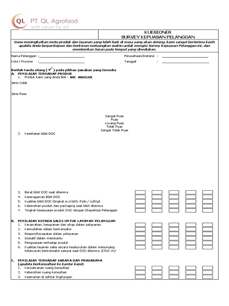 Form Survey Kepuasan Pelanggan | PDF