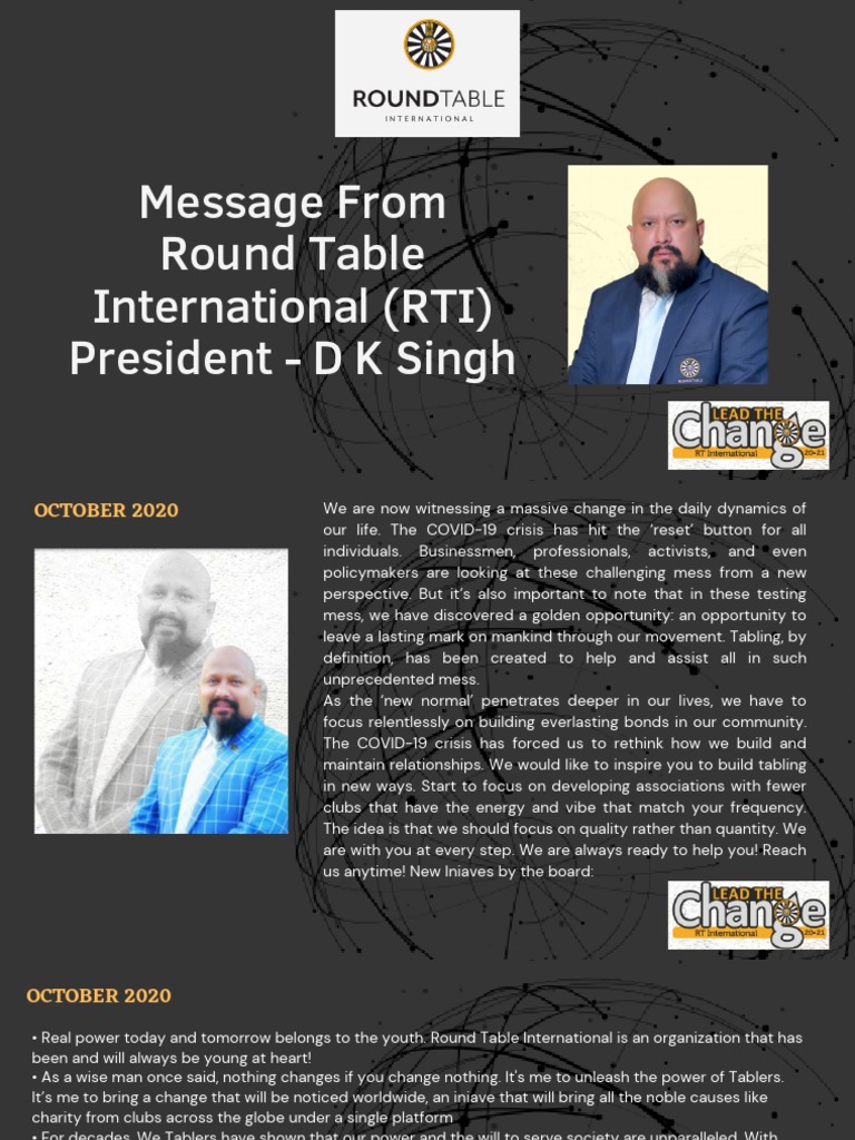 Round Table International President 2020-2021 - D K Singh | PDF