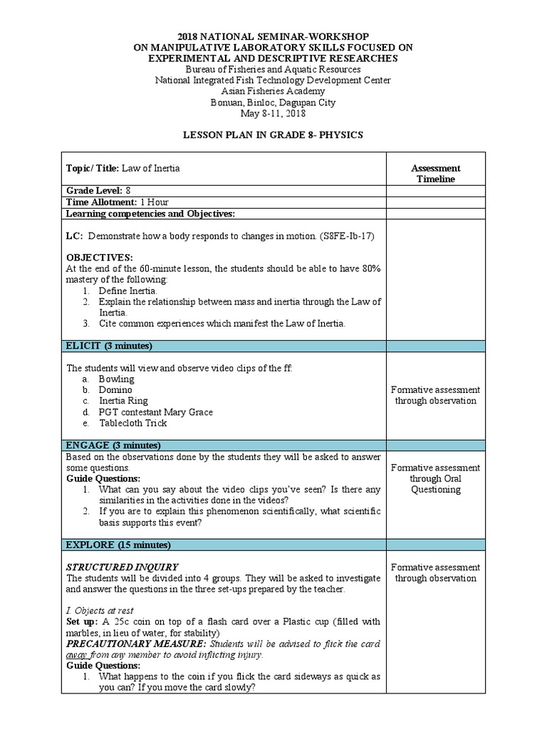 7E Science Lesson Plan For Demo | PDF | Inertia | Lesson Plan