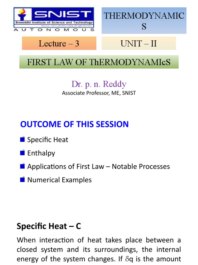 First Law of Thermodynamics Explained | PDF | Heat | Enthalpy
