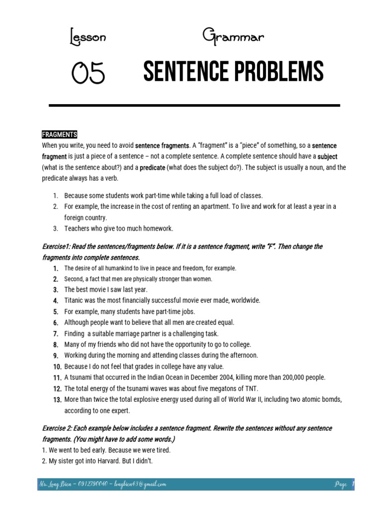 Grammar and Sentence Problems | PDF | Object (Grammar) | Subject (Grammar)