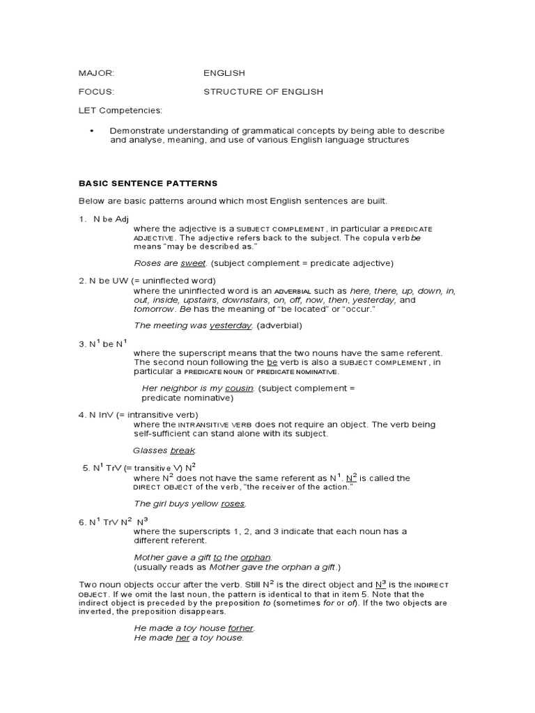 Basic Sentence Patterns: Subject Complement Predicate Adjective ...