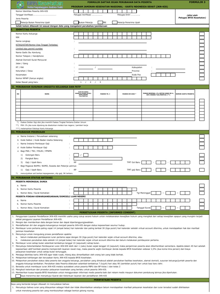 Formulir Perubahan Data BPJS Kesehatan | PDF