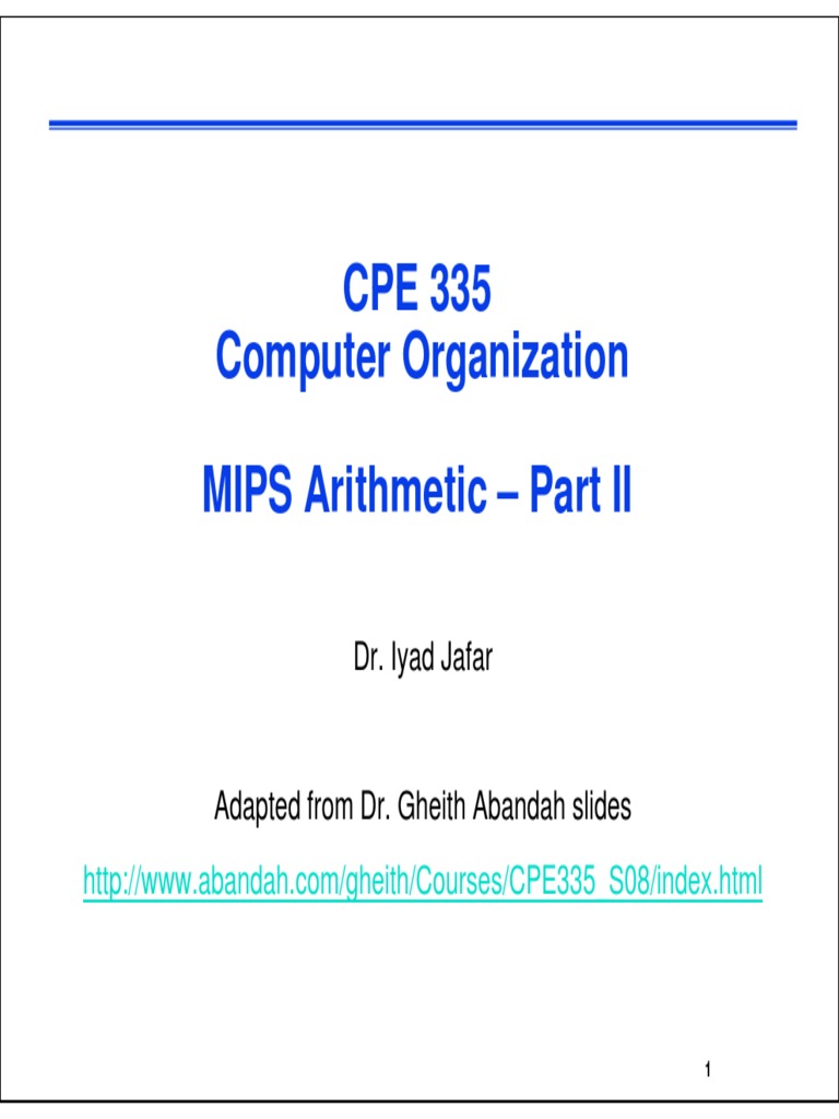 CPE 335 CPE 335 Computer Organization MIPS Arithmetic - Part II | PDF | Computer Science ...