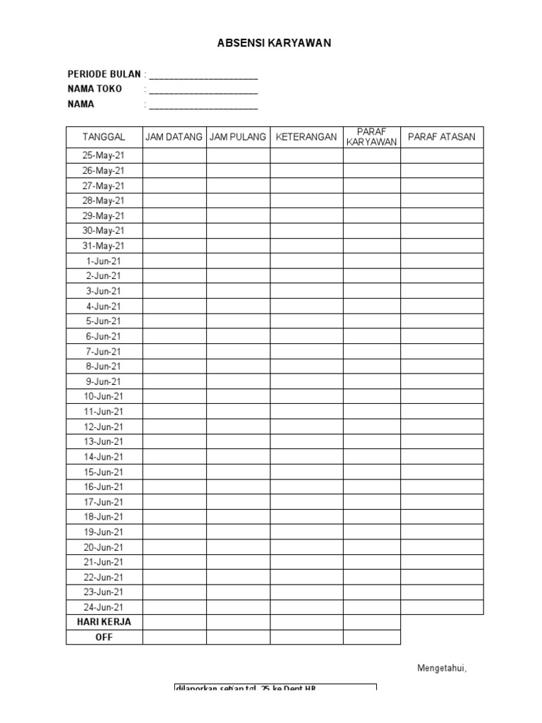 Formulir Absensi Karyawan Harian | PDF