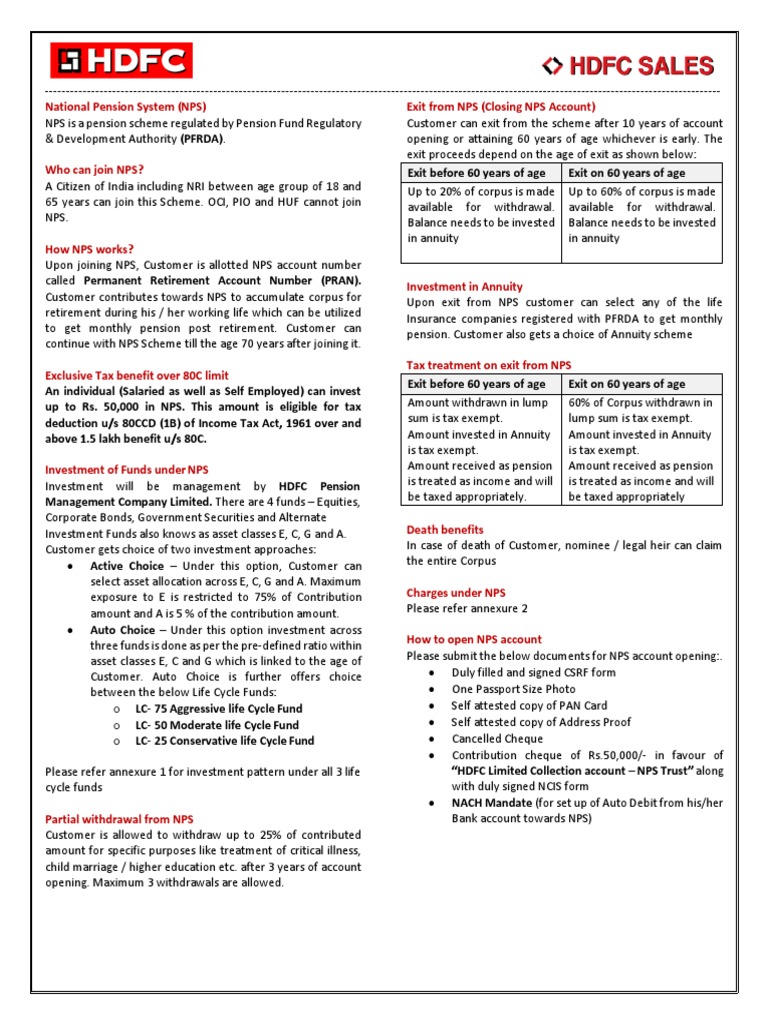 Brochure HDFC NPS | PDF | Government Finances | Taxes