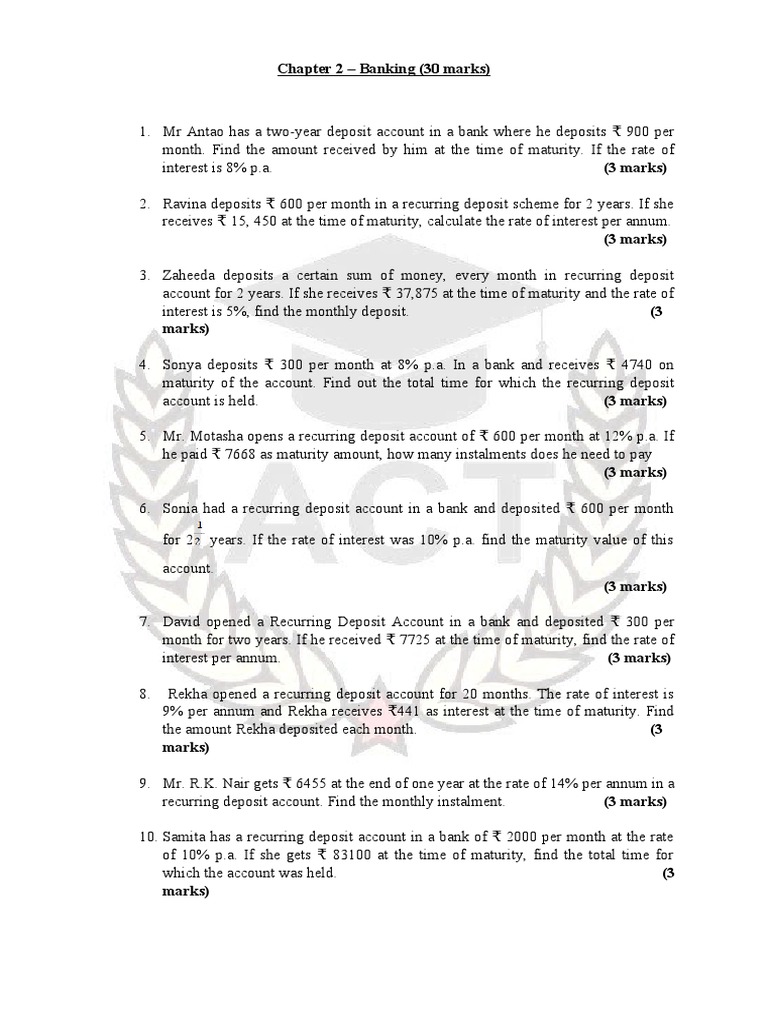 Chapter 2 - Banking (30 Marks) | PDF | Interest | Banks