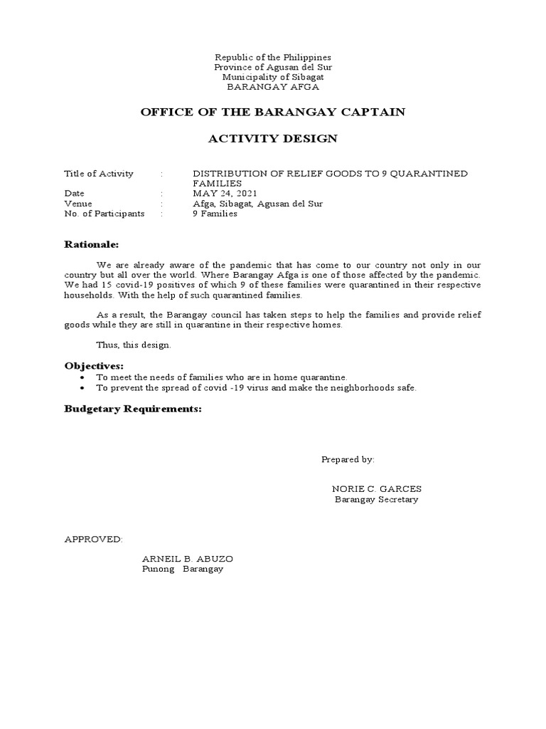 Relief Goods Distribution for Quarantined Families | PDF