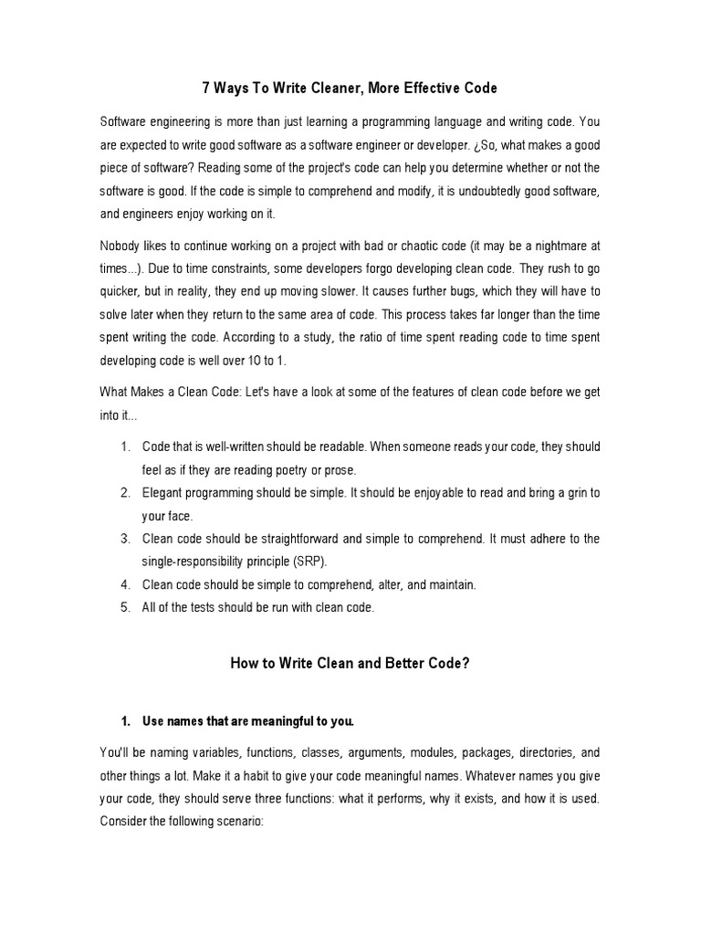 7 Ways To Write Cleaner More Effective Code Pdf Subroutine Computer Programming