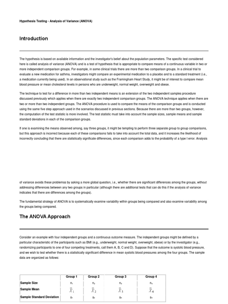 Hypothesis Testing - Analysis of Variance (ANOVA) | PDF | Analysis Of ...