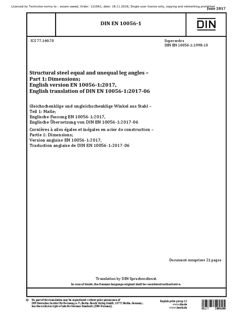 Din en 10056-1 | PDF | Structural Steel | Rolling (Metalworking)