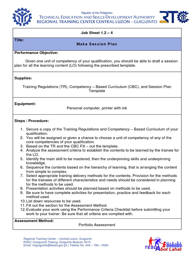Job Sheet 1.2 - 4 Title: Make Session Plan Performance Objective | PDF | Competence (Human ...
