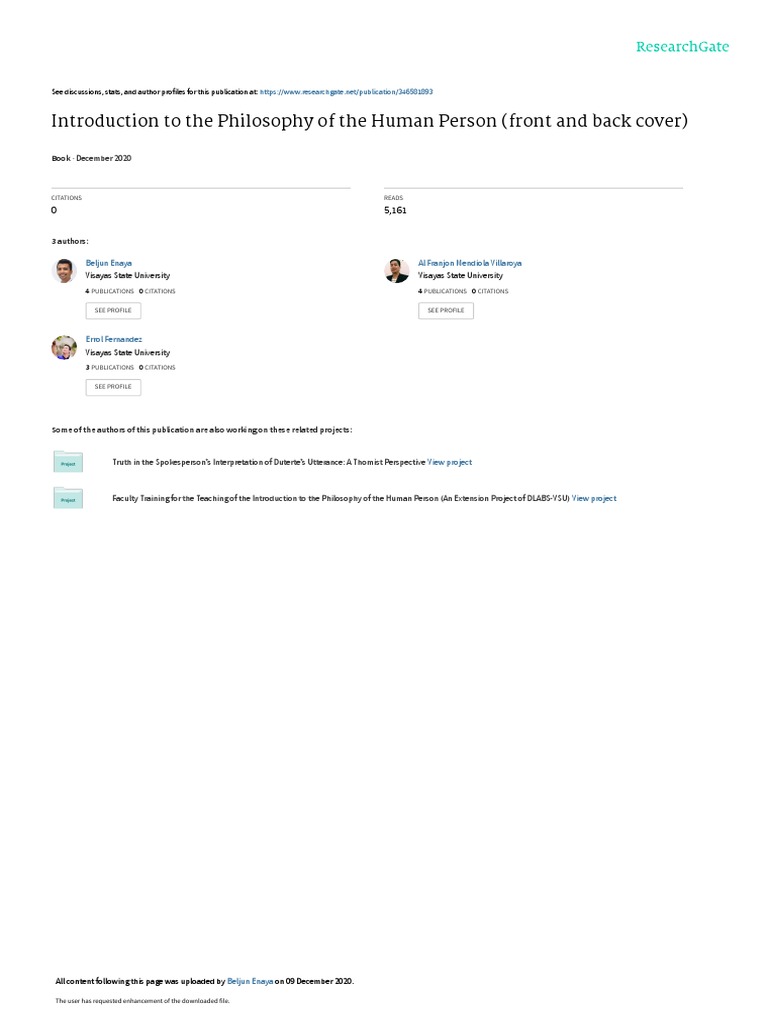 Introduction To The Philosophy of The Human Person (Front and Back ...