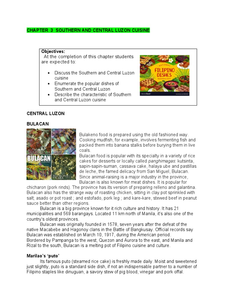 Chapter 3 Southern and Central Luzon Cuisine | PDF | Cooking | Foods